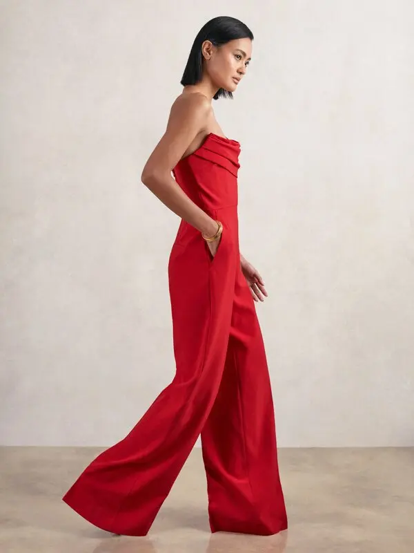REISS Ayla Structured Strapless Wide-leg Jumpsuit