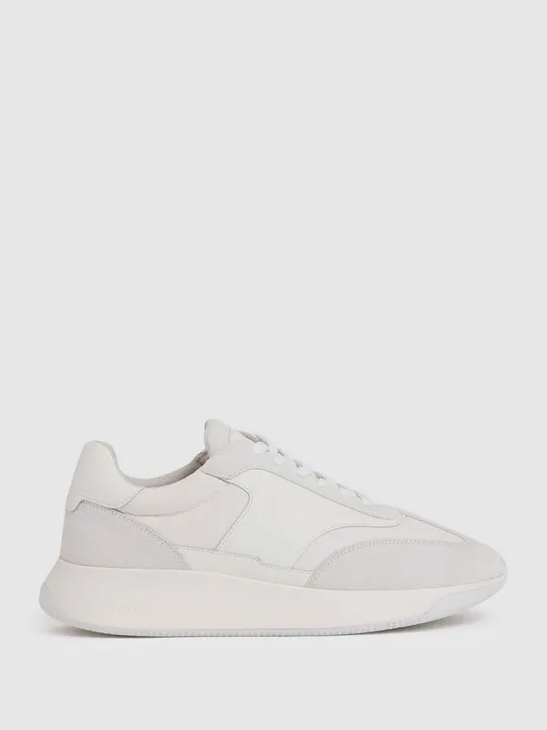 REISS Emmett Bonded Leather And Suede Trainers - White