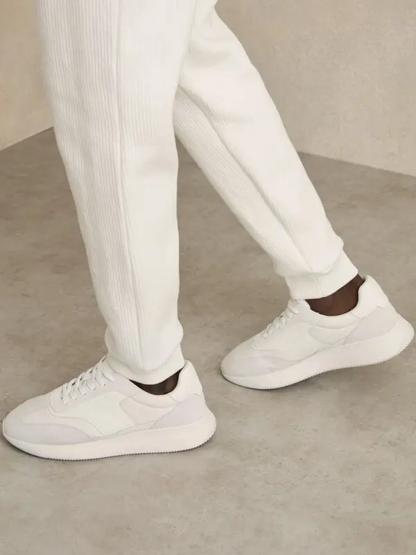 REISS Emmett Bonded Leather And Suede Trainers - White