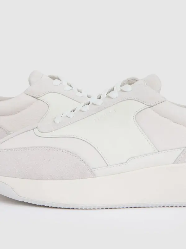 REISS Emmett Bonded Leather And Suede Trainers - White