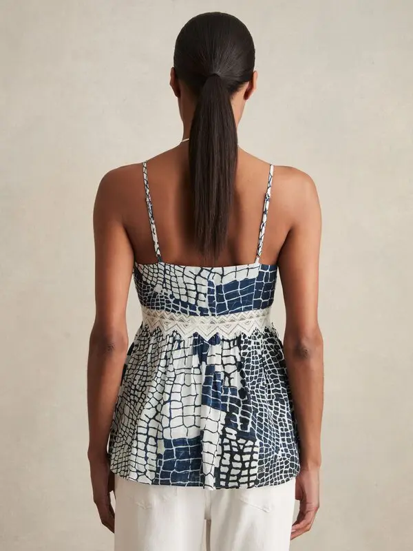 REISS Animal Print Lace Trim Cami Top