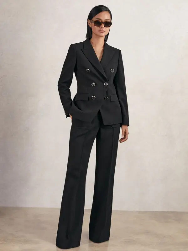 REISS Lia Wool-blend Double-breasted Blazer - Black