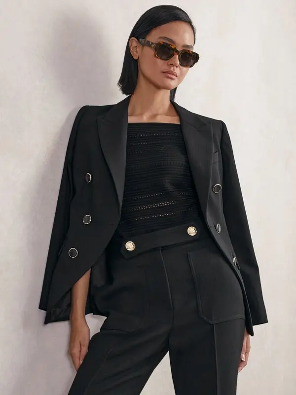 REISS Lia Petite Wool-blend Double-breasted Blazer - Black