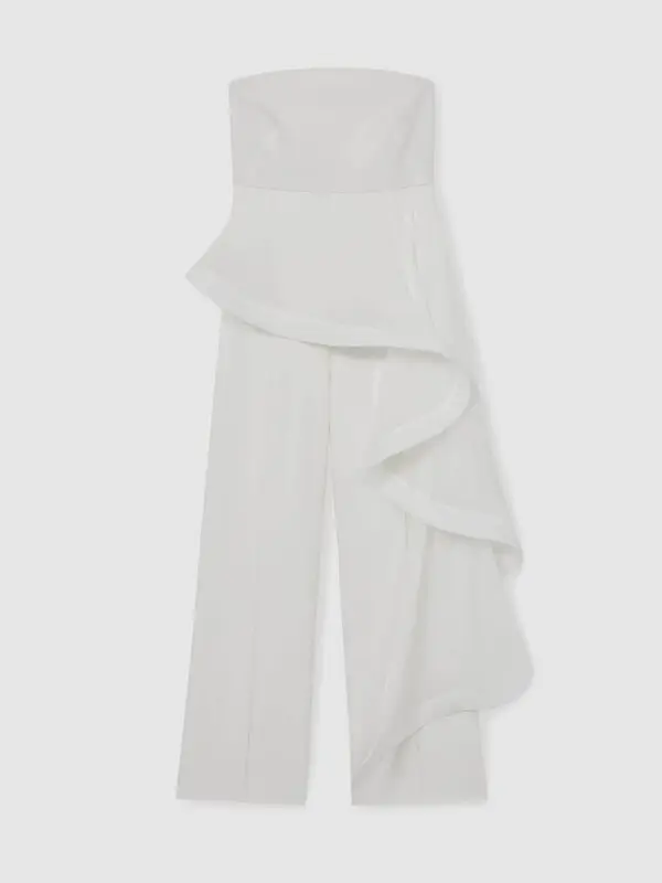 REISS Rhiannon Silk Ruffle Bandeau Wide-leg Jumpsuit