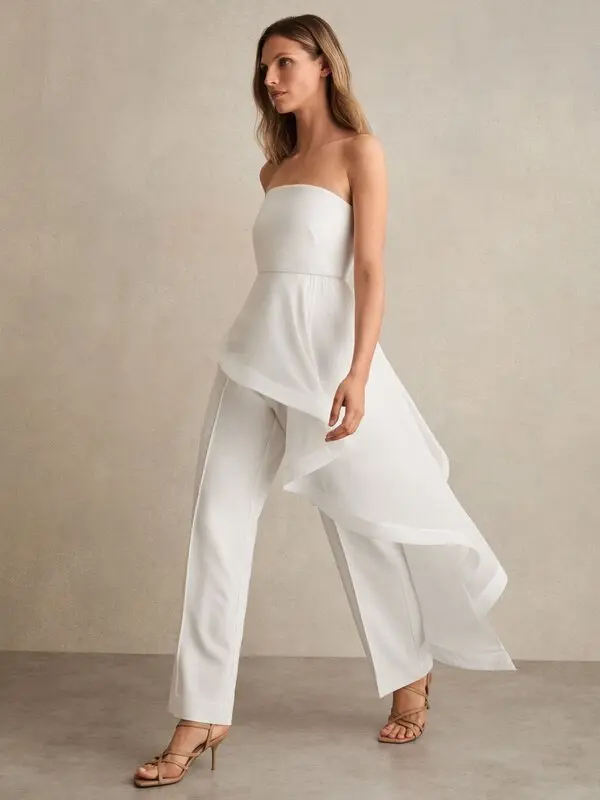 REISS Rhiannon Silk Ruffle Bandeau Wide-leg Jumpsuit