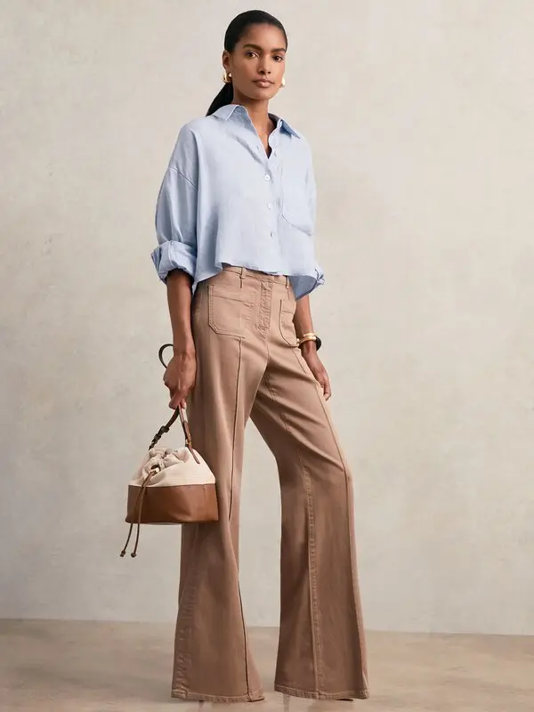 REISS Solena Oversized Linen Shirt - Blue