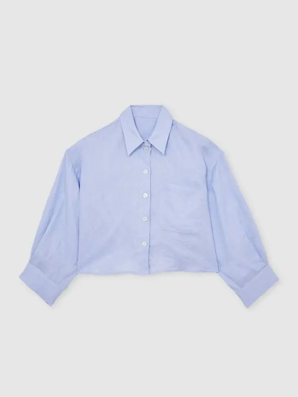 REISS Solena Oversized Linen Shirt - Blue