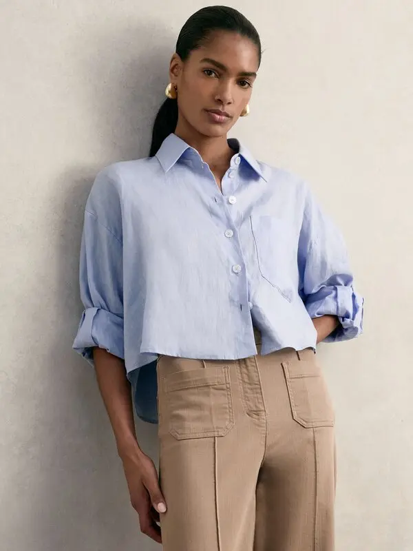 REISS Solena Oversized Linen Shirt - Blue