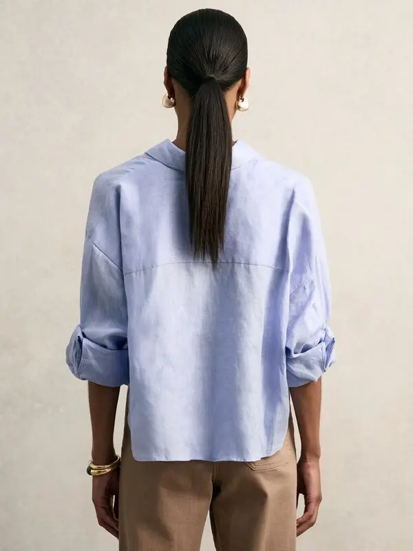 REISS Solena Oversized Linen Shirt - Blue