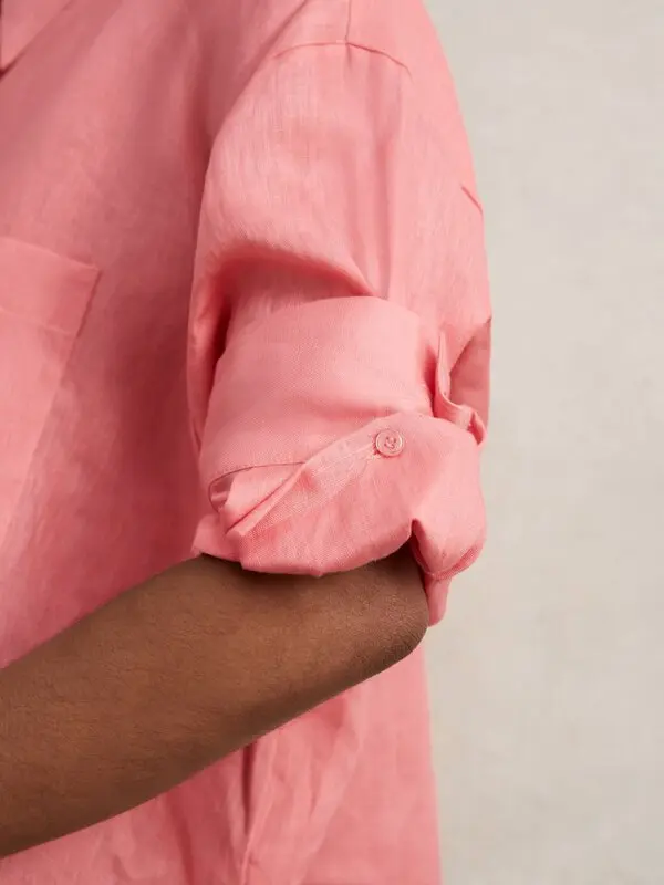 REISS Solena Oversized Linen Shirt - Pink