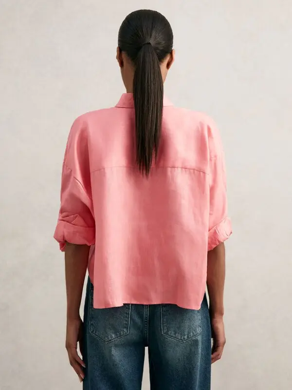 REISS Solena Oversized Linen Shirt - Pink