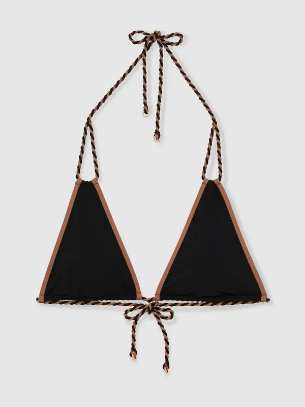 REISS Effie Triangle Bikini Top - Black/brown