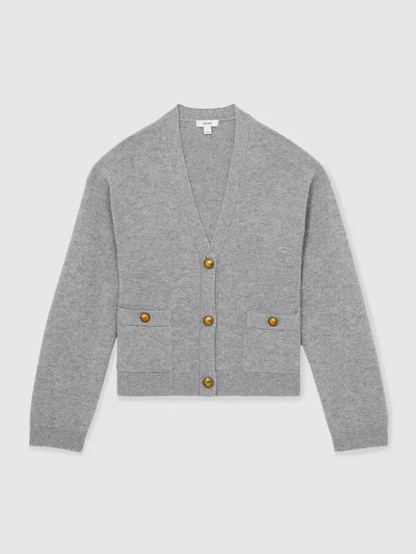 REISS Wool-cashmere Button Cardigan - Silver Grey