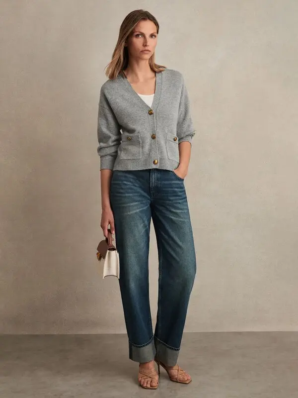 REISS Wool-cashmere Button Cardigan - Silver Grey
