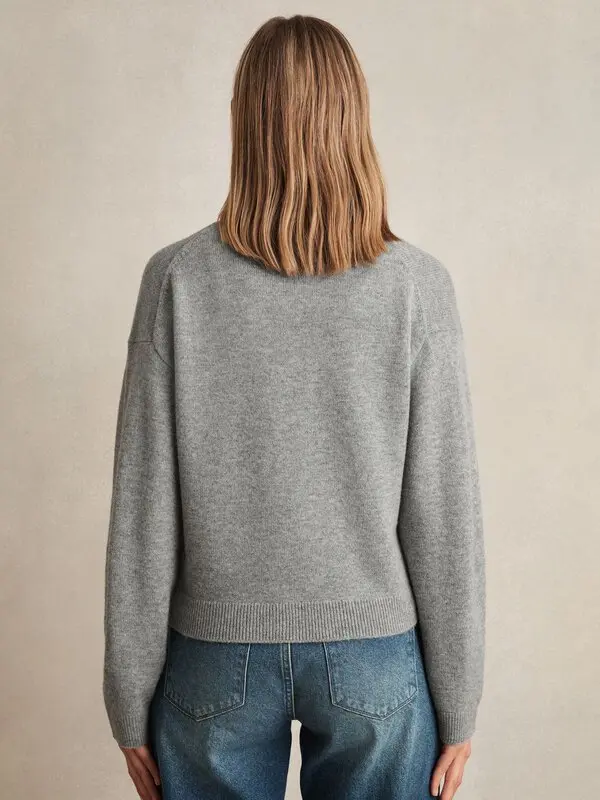REISS Wool-cashmere Button Cardigan - Silver Grey