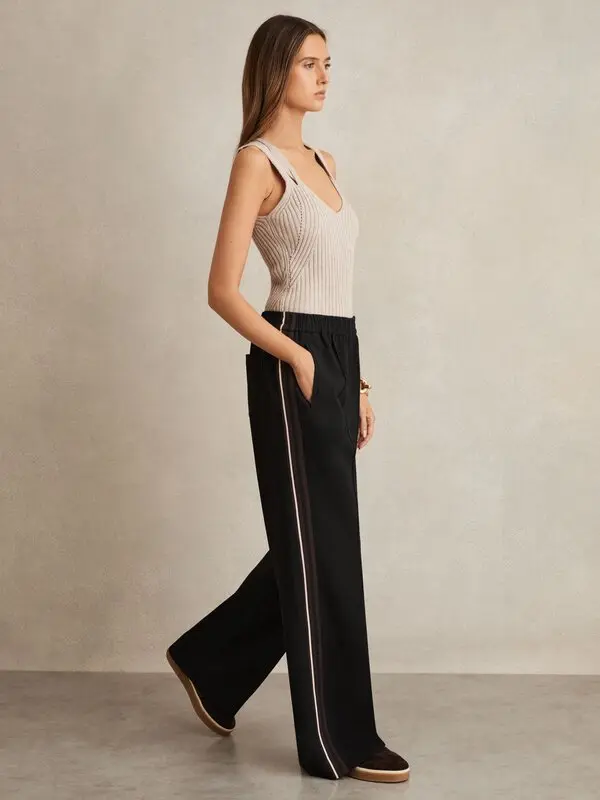 REISS Side-stripe Tapered Trousers - Black