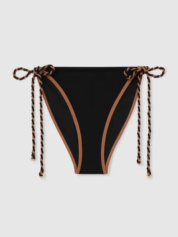 REISS Effie Twist-strap Tie-side Bikini Bottoms - Black/brown
