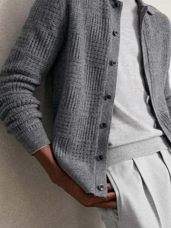 REISS Lisbon 100% Wool Button-through Collared Cardigan