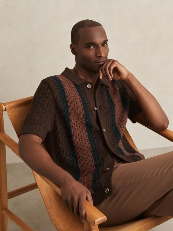 REISS Bradley Cotton Textured-knit Stripe Shirt