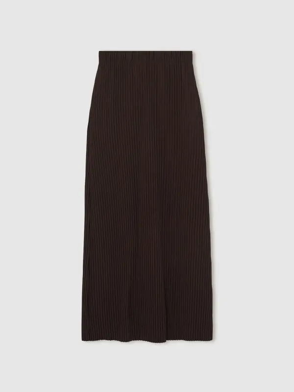 REISS Pippa Pleated Jersey Midi Skirt - Burgundy
