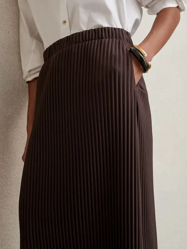 REISS Pippa Pleated Jersey Midi Skirt - Burgundy