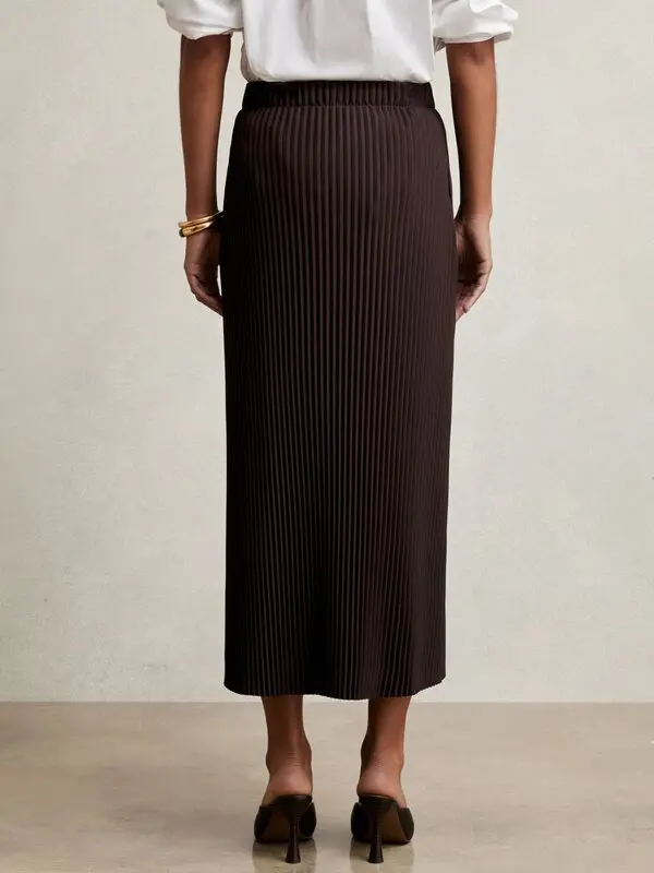 REISS Pippa Pleated Jersey Midi Skirt - Burgundy