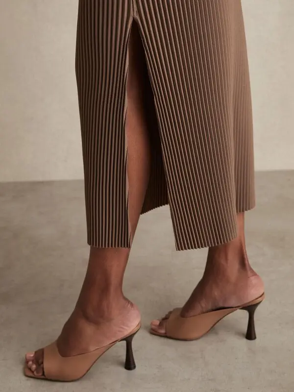 REISS Pippa Pleated Jersey Midi Skirt - Chocolate