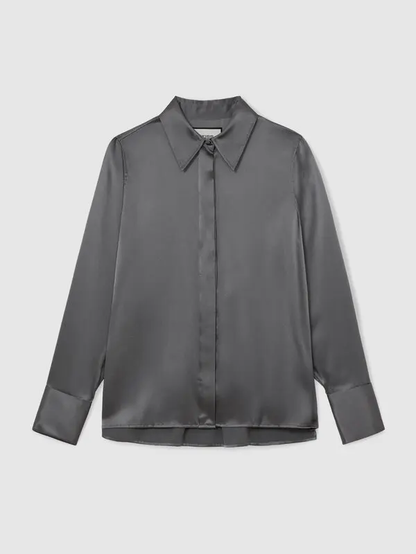 REISS Ameira Silk-satin Shirt - Dark Grey
