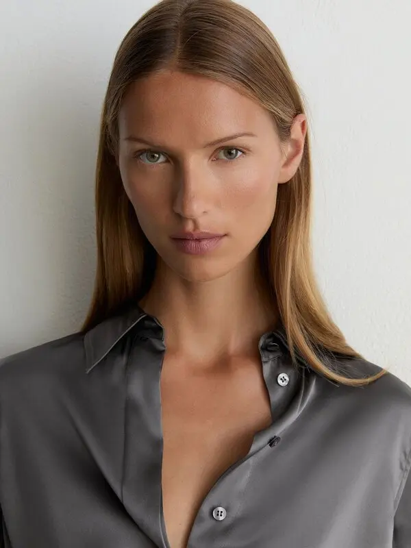 REISS Ameira Silk-satin Shirt - Dark Grey