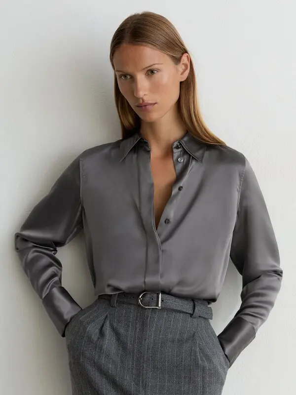 REISS Ameira Silk-satin Shirt - Dark Grey