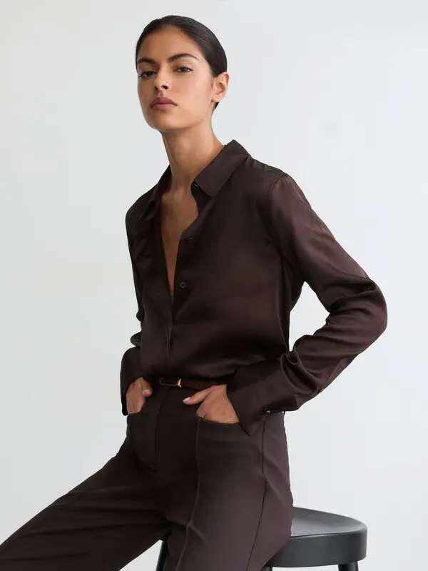 REISS Ameira Silk-satin Shirt - Grape Burgundy