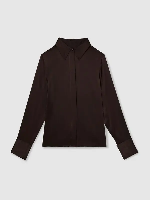REISS Ameira Silk-satin Shirt - Grape Burgundy