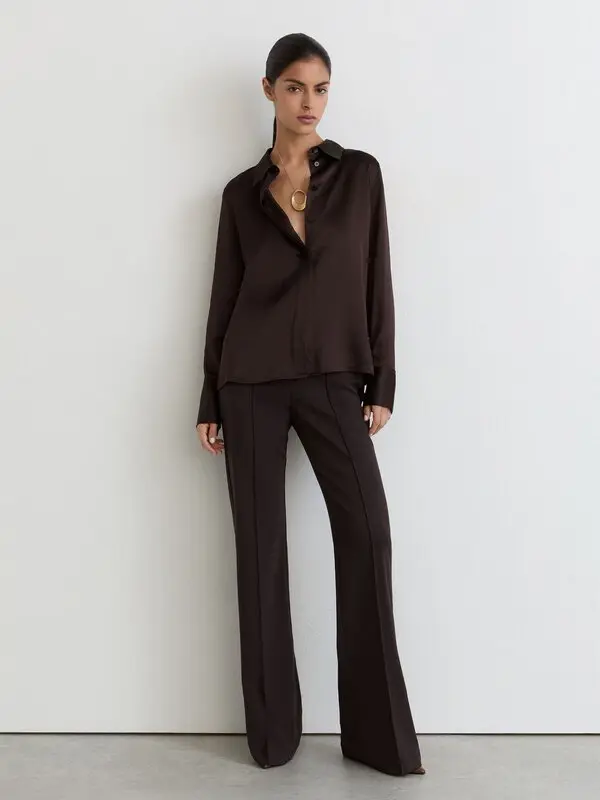 REISS Ameira Silk-satin Shirt - Grape Burgundy