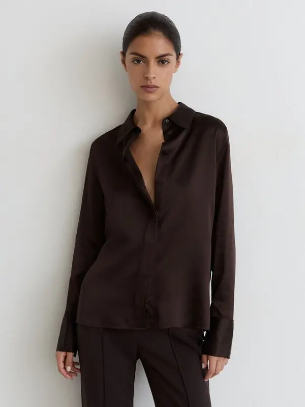 REISS Ameira Silk-satin Shirt - Grape Burgundy