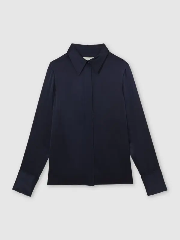 REISS Ameira Silk-satin Shirt - Navy