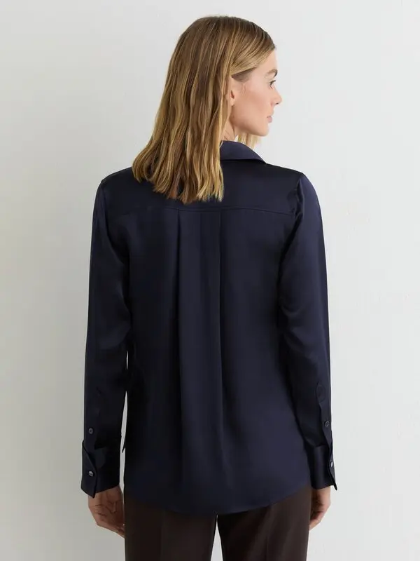 REISS Ameira Silk-satin Shirt - Navy