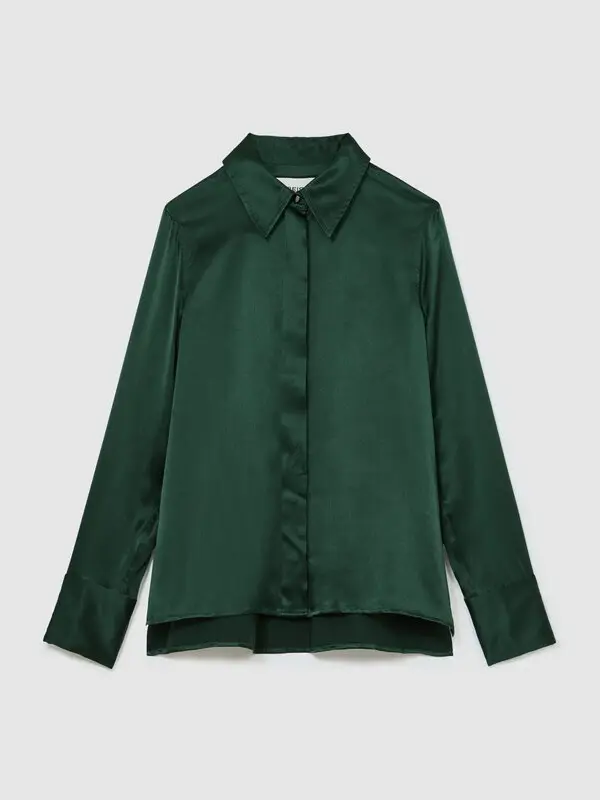 REISS Ameira Silk-satin Shirt - Teal Green