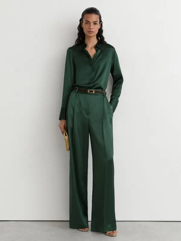 REISS Ameira Silk-satin Shirt - Teal Green