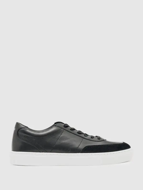 REISS Finton Bonded-leather Low-top Trainers - Black