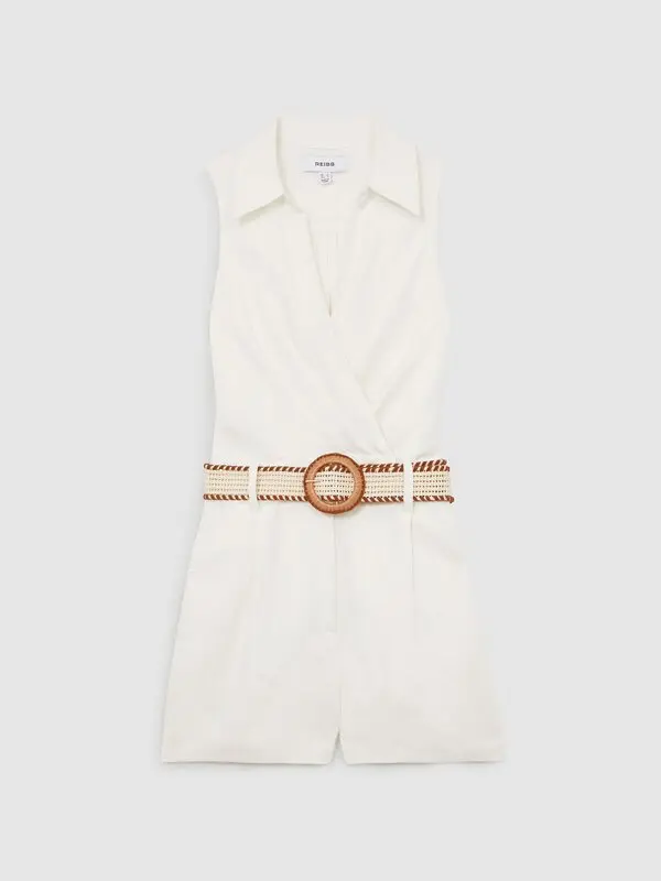REISS Mila Linen Belted Playsuit