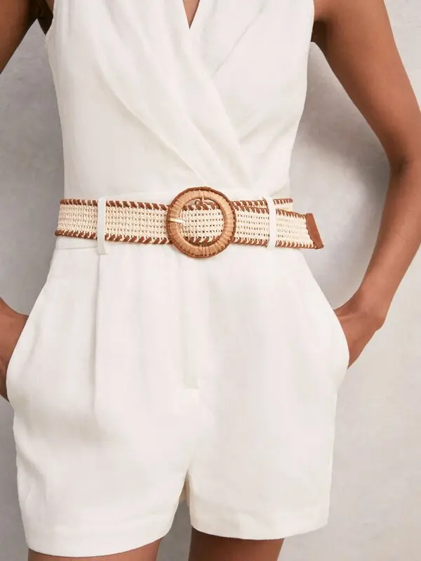 REISS Mila Linen Belted Playsuit