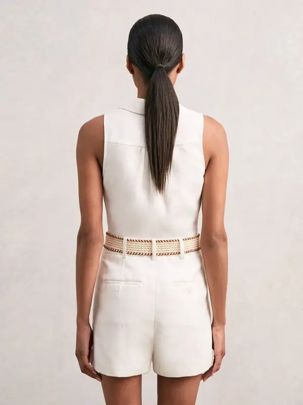 REISS Mila Linen Belted Playsuit