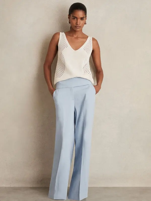 REISS Lyocell-linen Wide-leg Trousers - Blue