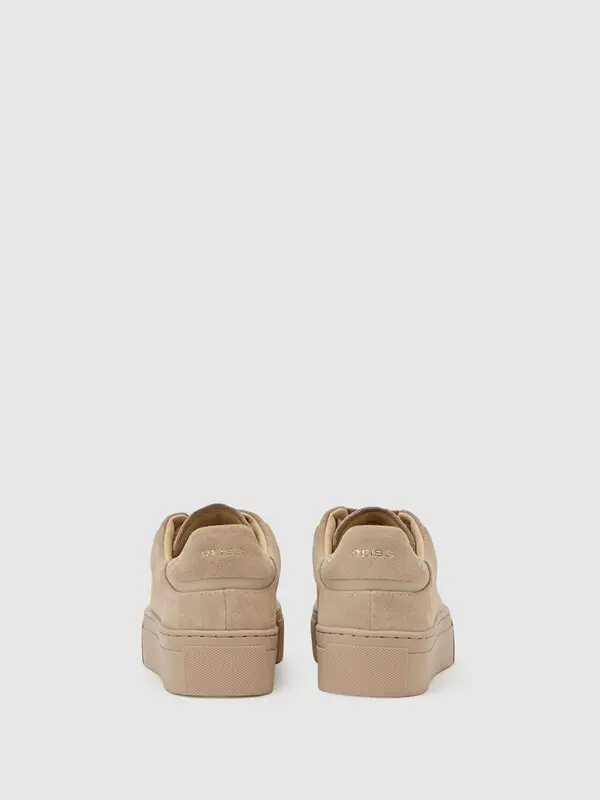 REISS Francesca Leather Low-top Trainers - Taupe