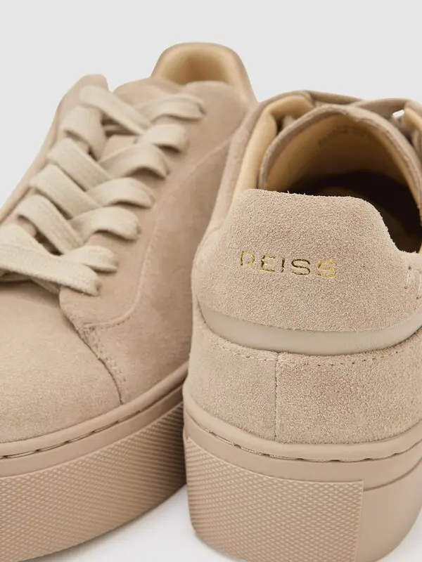 REISS Francesca Leather Low-top Trainers - Taupe