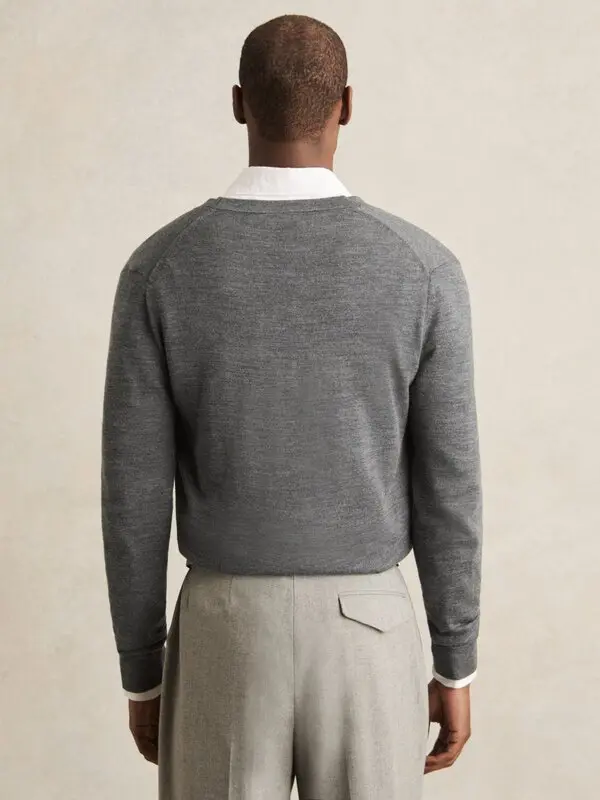 REISS Merino Wool Button-through Cardigan - Derby Grey Melange