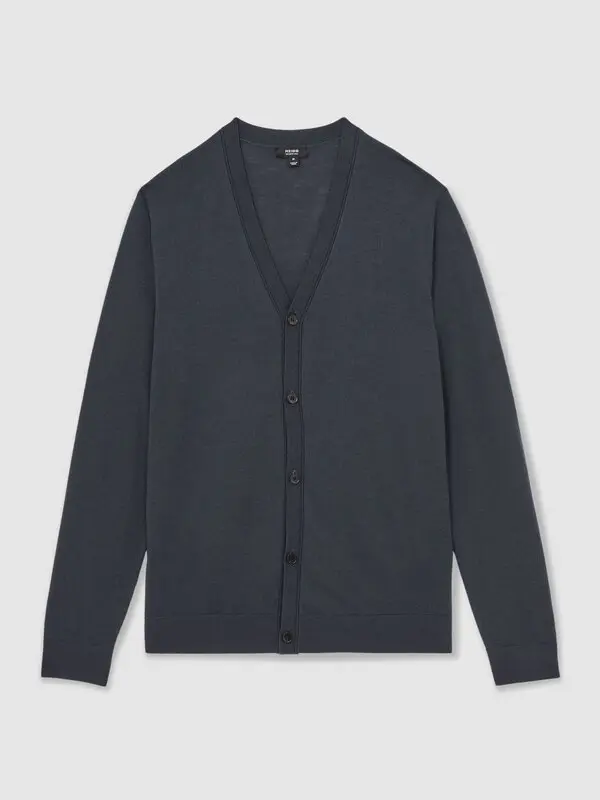 REISS Wool Button-through Cardigan - Midnight Navy