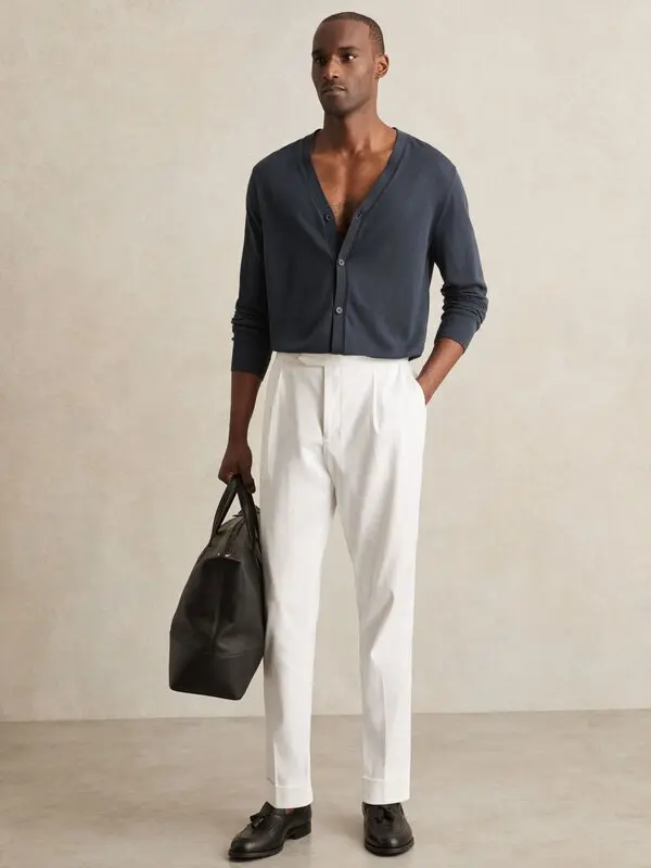 REISS Wool Button-through Cardigan - Midnight Navy