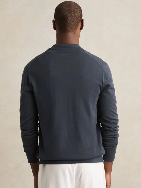 REISS Wool Button-through Cardigan - Midnight Navy