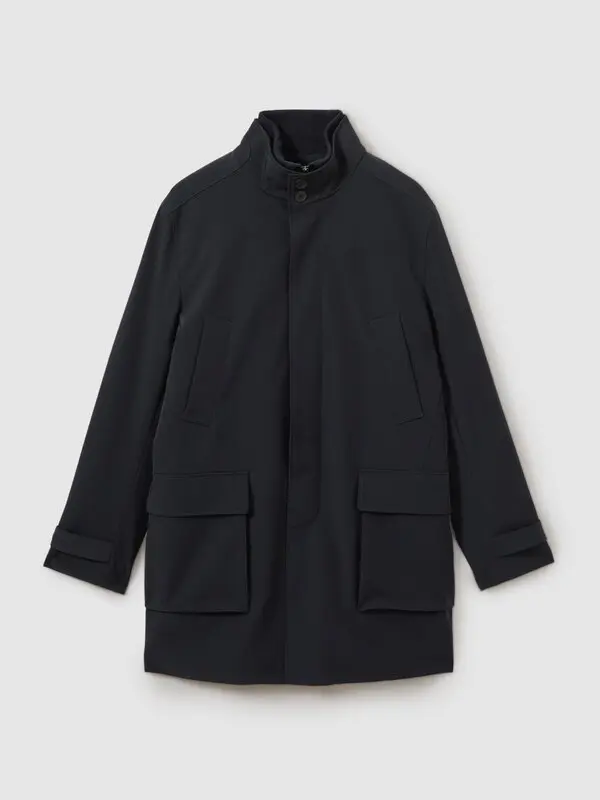 REISS Hybrid Overcoat With Removable Gilet - Navy